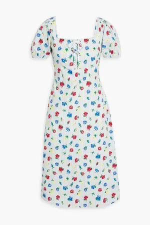 HVN Nadia Printed Cotton-blend Poplin Dress