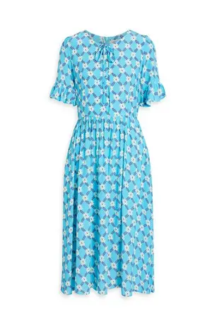 HVN Willow Gathered Printed Crepe Dress