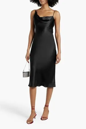 Stella McCartney Draped Satin Midi Slip Dress - Black