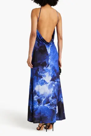 Simkhai Sunnie Open-back Printed Halterneck Gown
