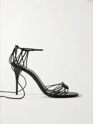Saint Laurent Babylone Embellished Knotted Leather Sandals - Black