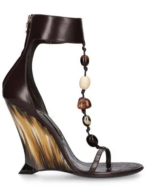 FERRAGAMO 105mm Selene Leather Wedge Sandals - Brown