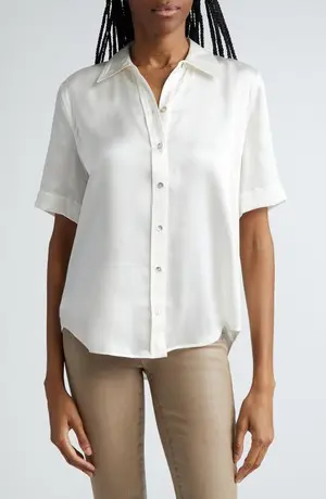 L'AGENCE Elah Short Sleeve Silk Shirt