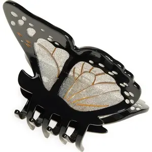 SOLAR ECLIPSE Hand-painted Monarch Butterfly Hair Claw Clip - Silver