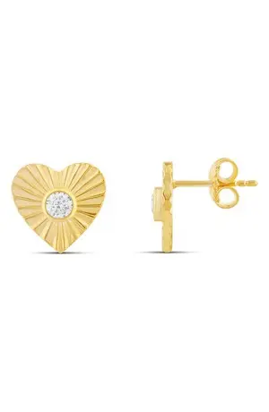 SHYMI Fluted Heart Cubic Zirconia Stud Earrings - Gold