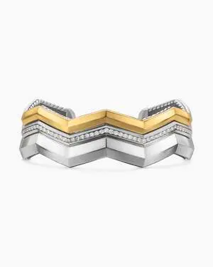 David Yurman Zig Zag Stax Three Row Cuff Bracelet - Diamond