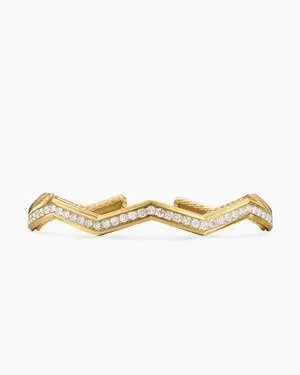 David Yurman 18k Yellow Gold Zig Zag Stax Cuff Bracelet - Diamond