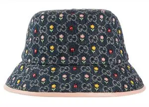 Gucci Embroidered Flower Denim Bucket Hat - Blue
