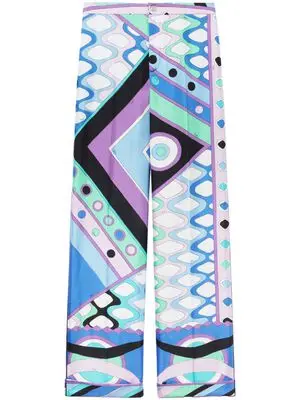 Emilio Pucci Vivara-print Silk Trousers - Blue