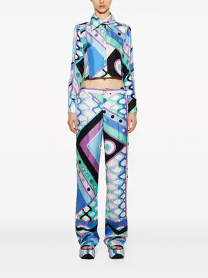 Emilio Pucci Vivara-print Silk Trousers - Blue