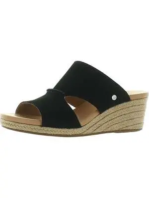 UGG Eiren Womens Suede Slip On Wedge Sandals - Black