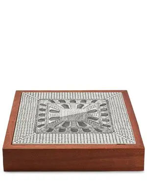 FORNASETTI Cortile Wood Chess Board Box - Brown