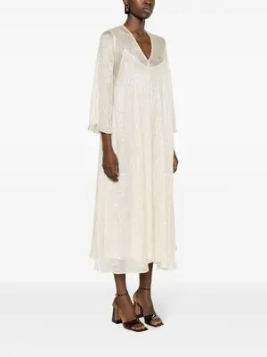 FORTE_FORTE Lurex Kaftan Maxi Dress - Neutrals