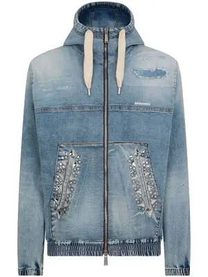 Dsquared2 Crystal-embellished Hooded Denim Bomber Jacket - Blue