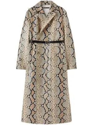 JIL SANDER Snakeskin-print Belted Leather Coat