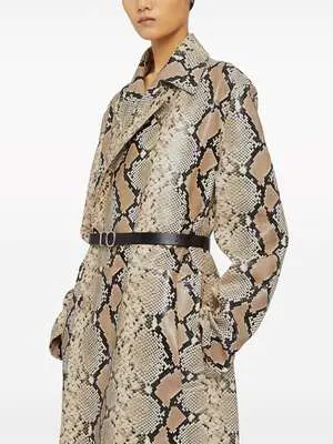 JIL SANDER Snakeskin-print Belted Leather Coat