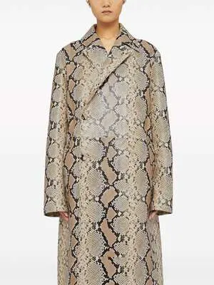 JIL SANDER Snakeskin-print Belted Leather Coat