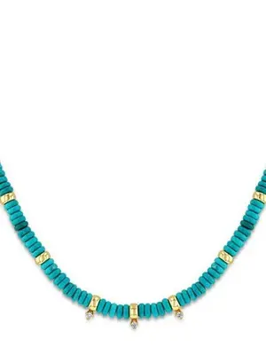 Zoe Chicco 14kt Yellow Gold Rondelle Bead Turquoise Necklace