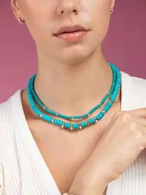 Zoe Chicco 14kt Yellow Gold Rondelle Bead Turquoise Necklace