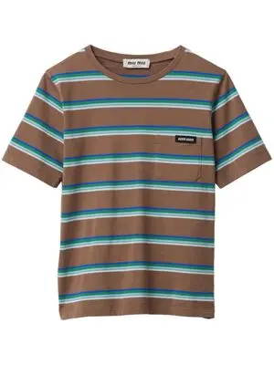 Miu Miu Logo-patch Striped T-shirt - Brown