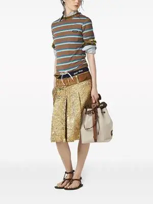 Miu Miu Logo-patch Striped T-shirt - Brown