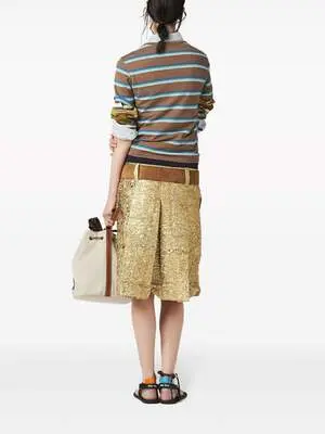 Miu Miu Logo-patch Striped T-shirt - Brown