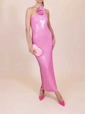 RODARTE Floral-appliqué Sequined Gown - Pink