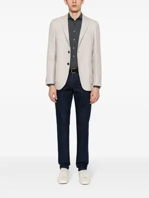 BARBA NAPOLI Cutaway-collar Cotton Shirt - Grey