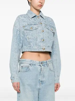 Just Cavalli Logo-jacquard Cropped Denim Jacket