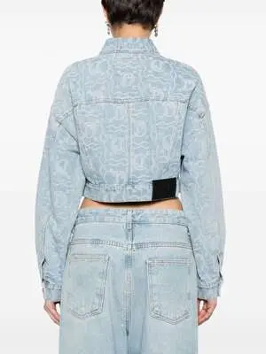 Just Cavalli Logo-jacquard Cropped Denim Jacket