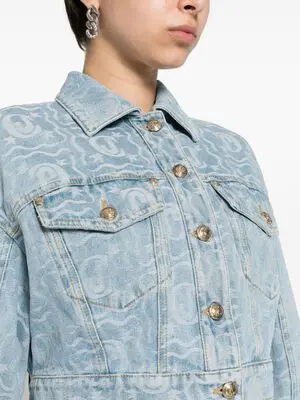 Just Cavalli Logo-jacquard Cropped Denim Jacket