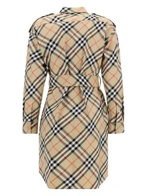 Burberry Check-pattern Belted Cotton Twill Shirt Dress - Brown