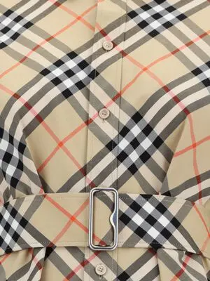 Burberry Check-pattern Belted Cotton Twill Shirt Dress - Brown