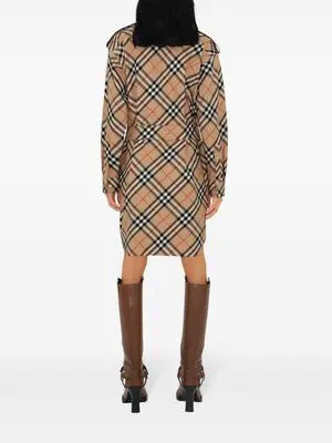 Burberry Check-pattern Belted Cotton Twill Shirt Dress - Brown