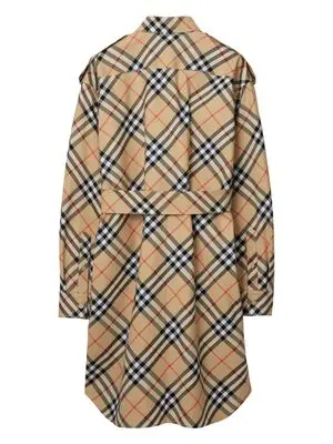 Burberry Check-pattern Belted Cotton Twill Shirt Dress - Brown