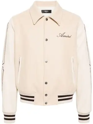 Amiri Bones Appliqué-detail Varsity Jacket - Neutrals