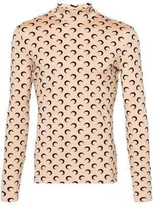 MARINE SERRE Crescent Moon Print Roll-neck Sweatshirt - Neutrals