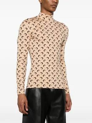 MARINE SERRE Crescent Moon Print Roll-neck Sweatshirt - Neutrals