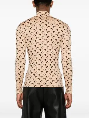 MARINE SERRE Crescent Moon Print Roll-neck Sweatshirt - Neutrals