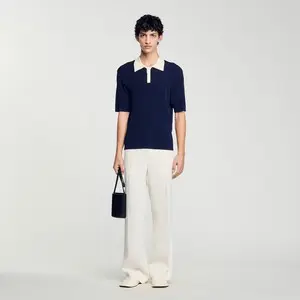 Sandro Two-tone Polo Shirt Navy Blue