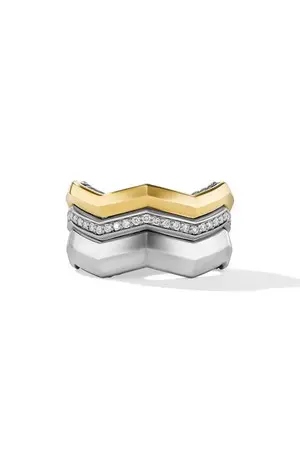 David Yurman Stax Zig Zag Triple Row Diamond Ring