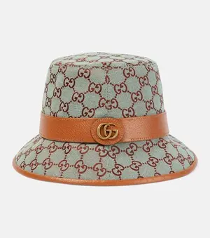 Gucci Jago Gg Leather-Trimmed Bucket Hat - Blue | Editorialist display picture 2