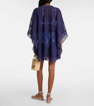 Melissa Odabash Cindy Embroidered Cotton-blend Kaftan - Blue