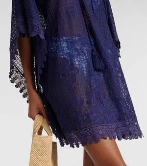 Melissa Odabash Cindy Embroidered Cotton-blend Kaftan - Blue