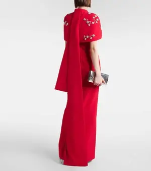 Safiyaa Embroidered Caped Gown - Red