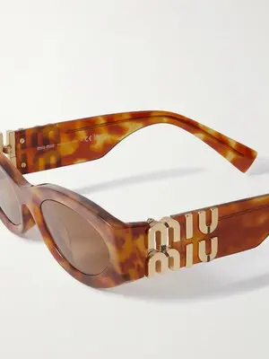 Miu Miu Oval-frame Acetate Sunglasses - Tortoiseshell