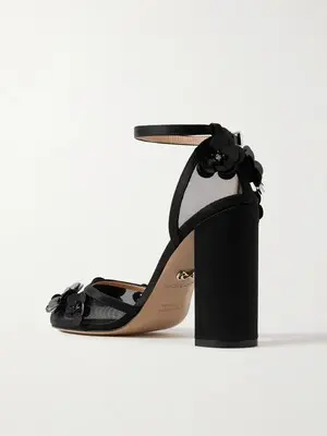 Mach & Mach Satin-trimmed Embellished Mesh Pumps