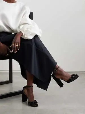Mach & Mach Satin-trimmed Embellished Mesh Pumps