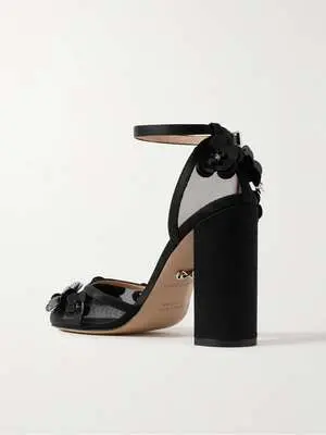 Mach & Mach Satin-trimmed Embellished Mesh Pumps