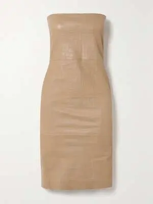 Sprwmn Strapless Croc-effect Leather Dress - Beige